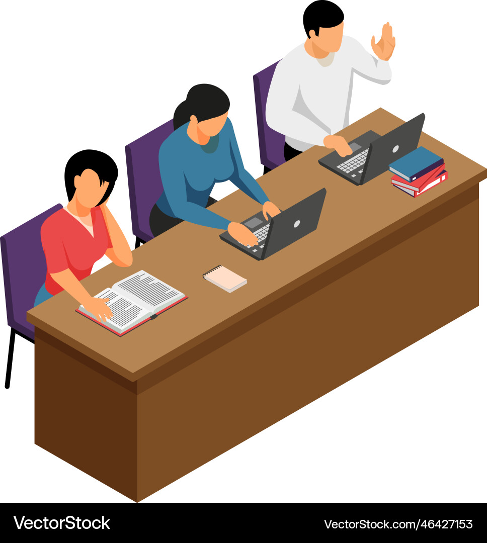 Isometric university students Royalty Free Vector Image