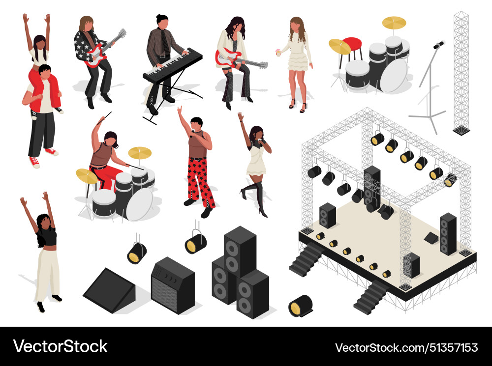 Music concert 3d isometric mega set collection Vector Image
