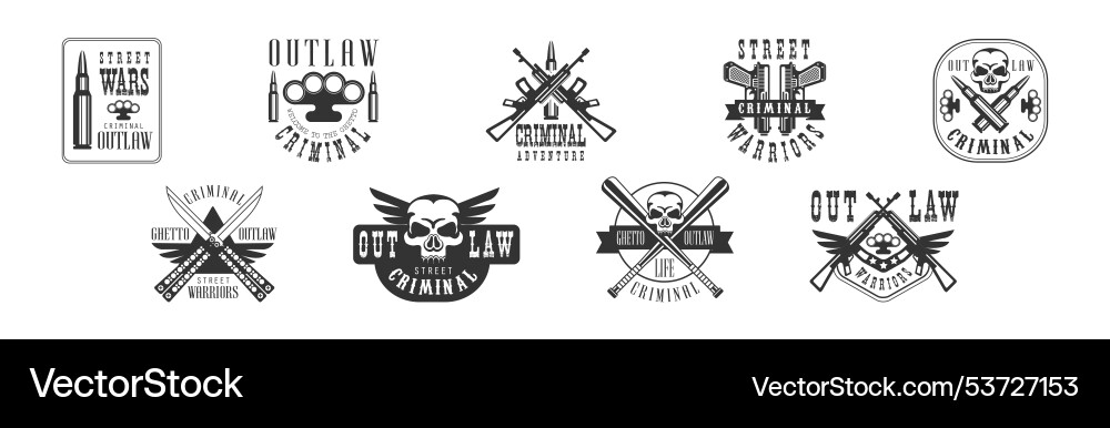 Outlaw and criminal street warrior emblems Vector Image