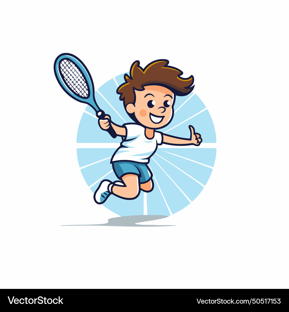 Tennis player cartoon character with racket Vector Image