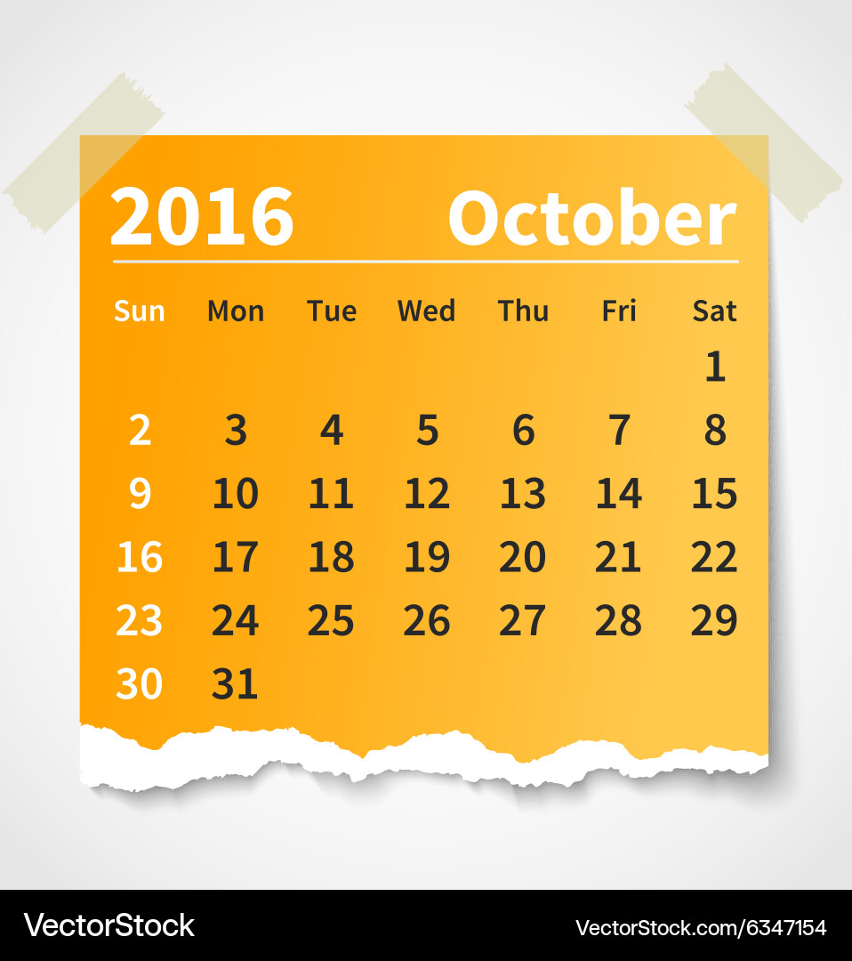 Calendar october 2016 colorful torn paper Vector Image