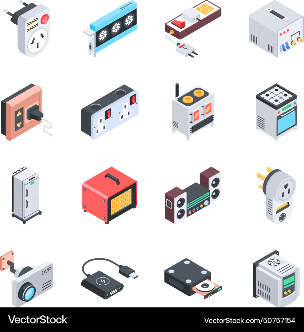 Household gadgets and devices isometric icons Vector Image
