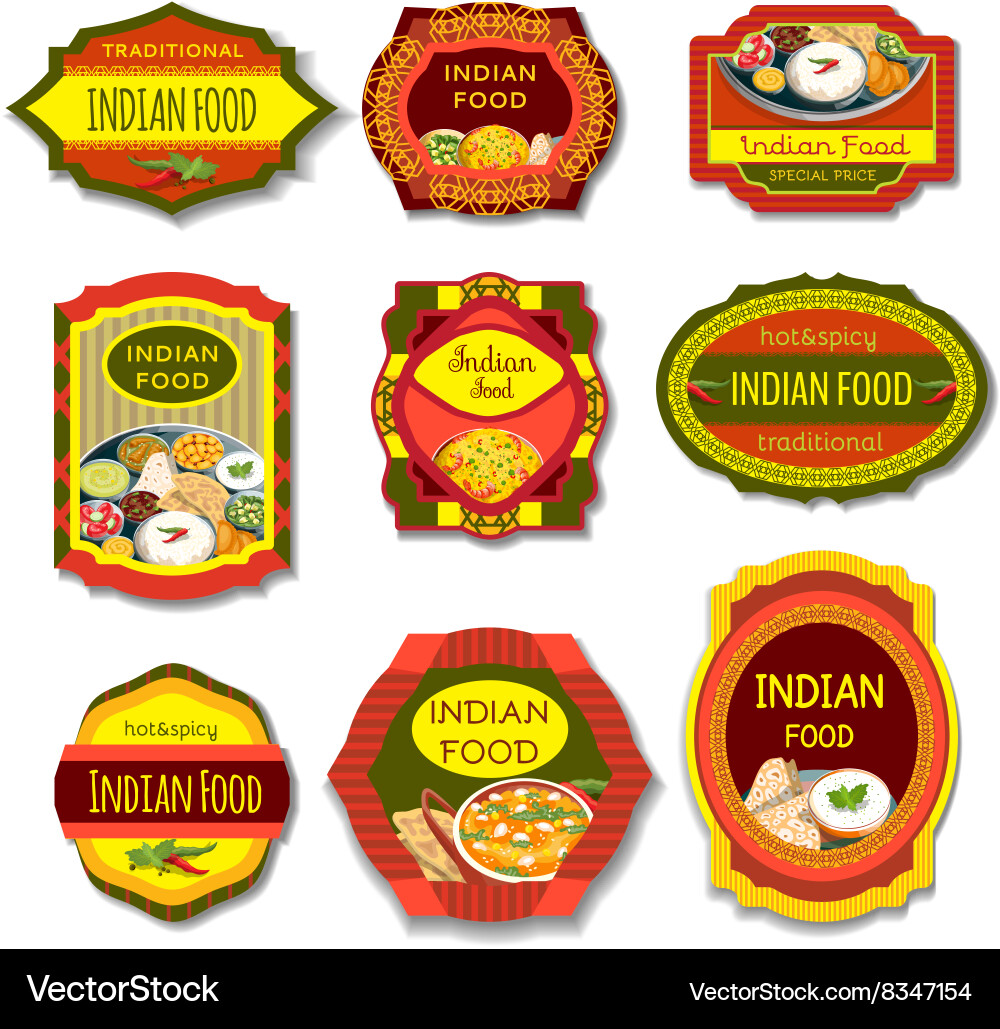 Indian food colorful emblems Royalty Free Vector Image