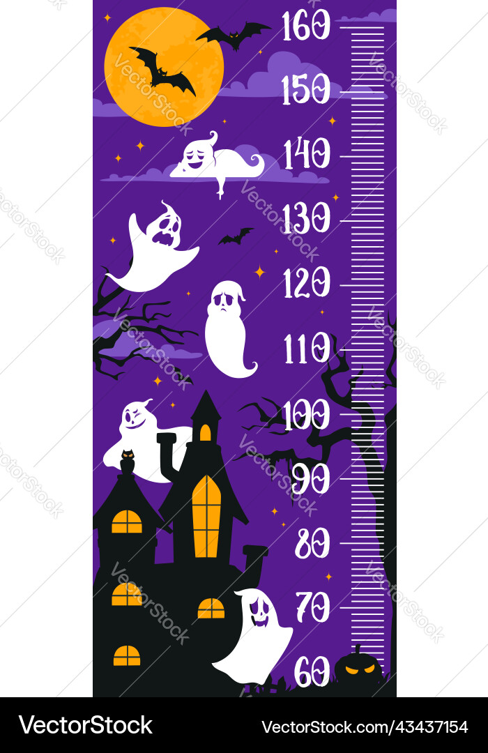 Kids height chart halloween ghosts on cemetery Vector Image