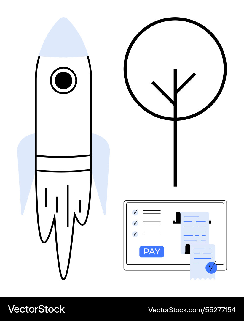Rocket launch tree growth digital payment Vector Image