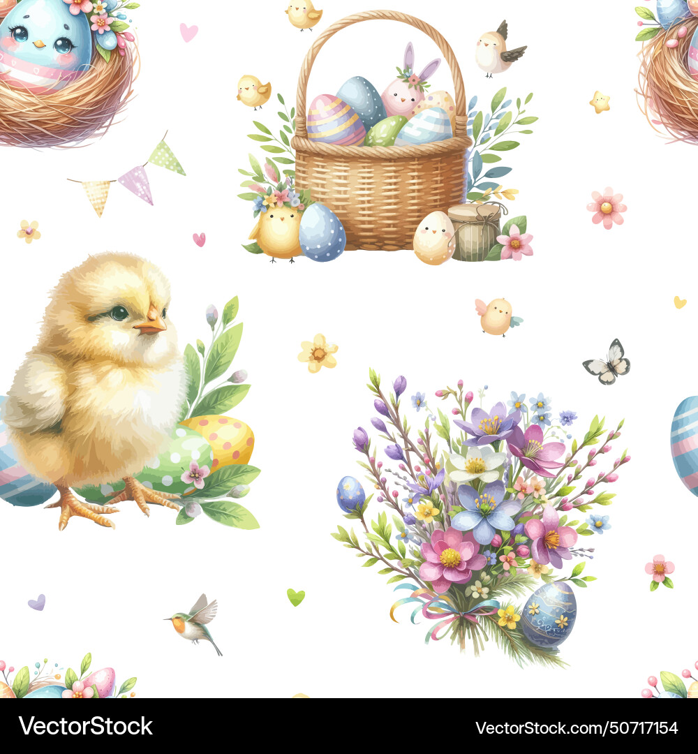 Seamless watercolor pattern of cute easter Vector Image