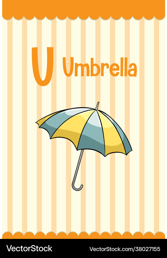 Alphabet flashcard with letter u for umbrella Vector Image