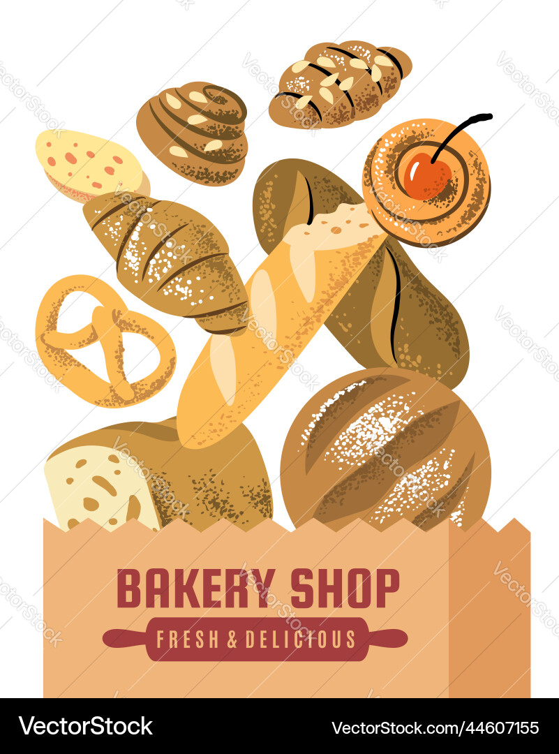 Bread in paper bag loaf baguette package Vector Image