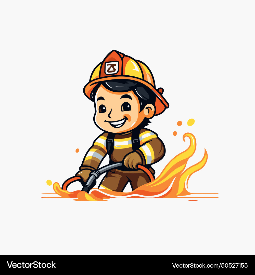Firefighter mascot fireman in uniform and helmet Vector Image