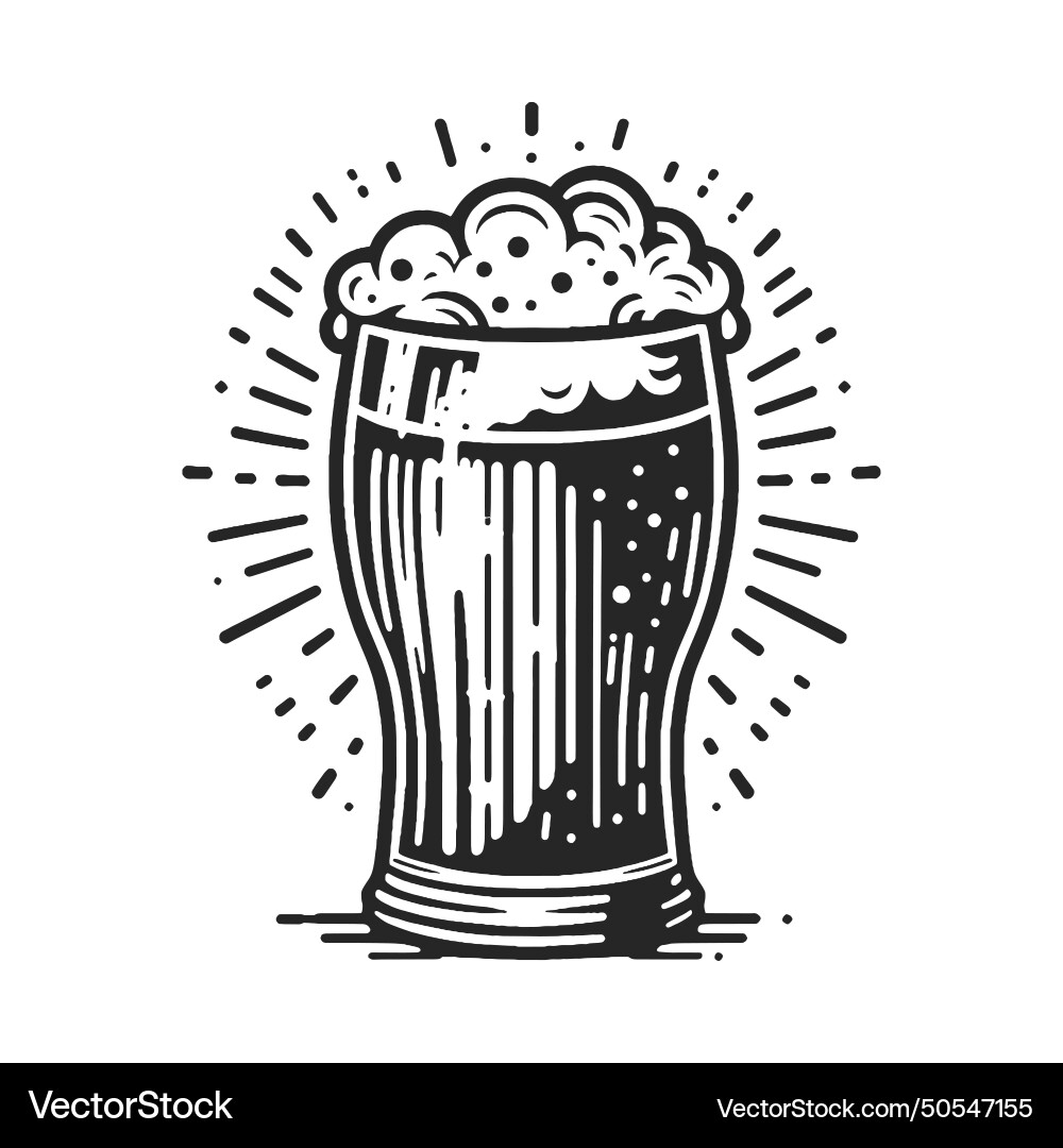 Frothy beer glass sketch Royalty Free Vector Image