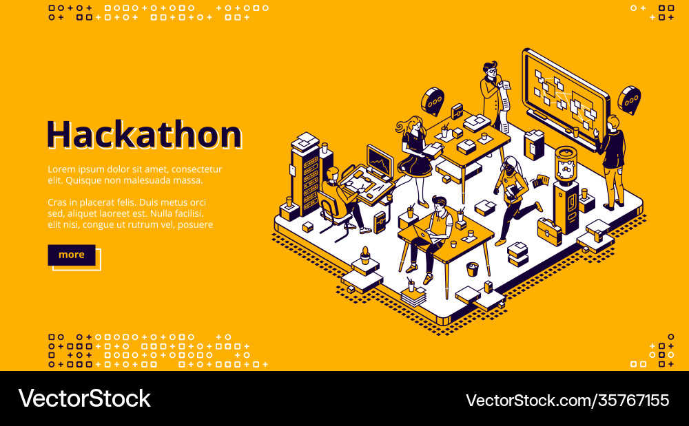 Hackathon isometric landing software development Vector Image