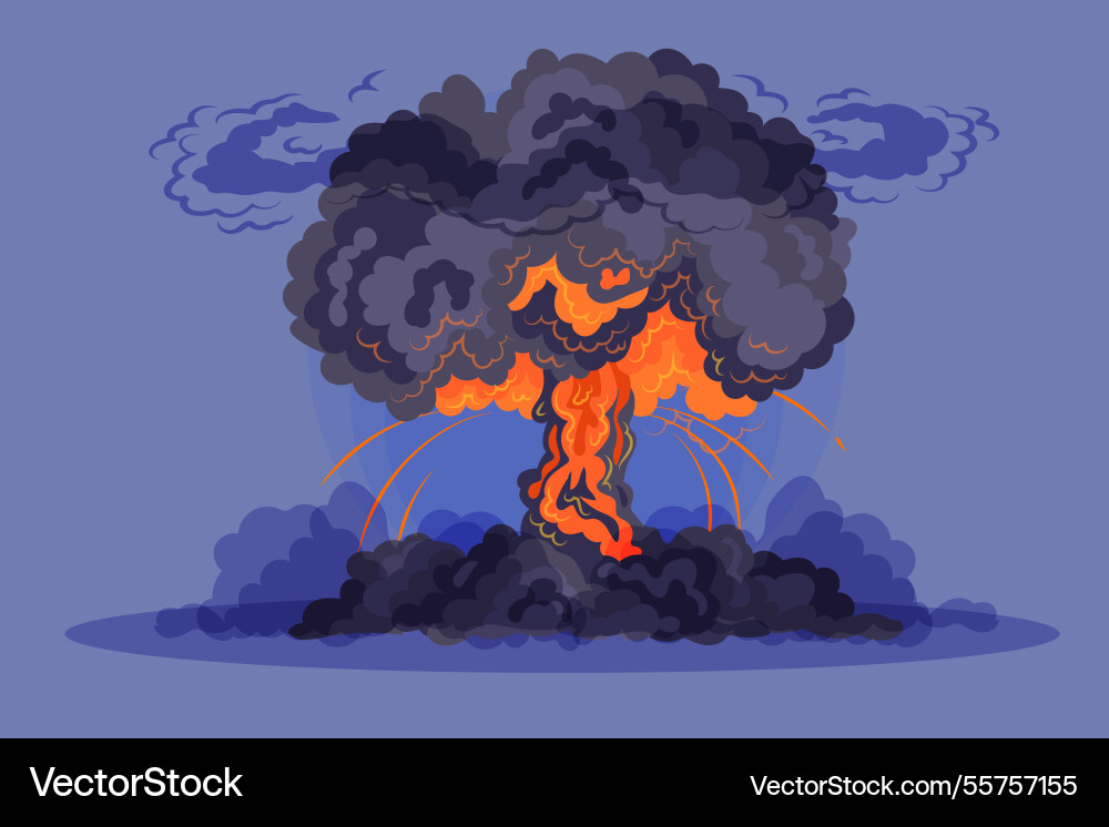 Nuclear explosion effect cartoon style Royalty Free Vector