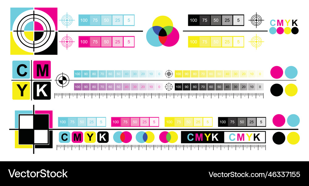 Rgb and cmyk mixing diagram colored Royalty Free Vector