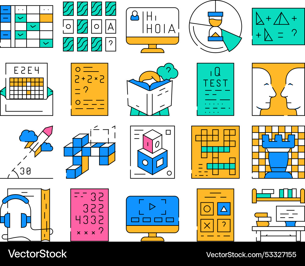 Self study lessons collection icons set Royalty Free Vector