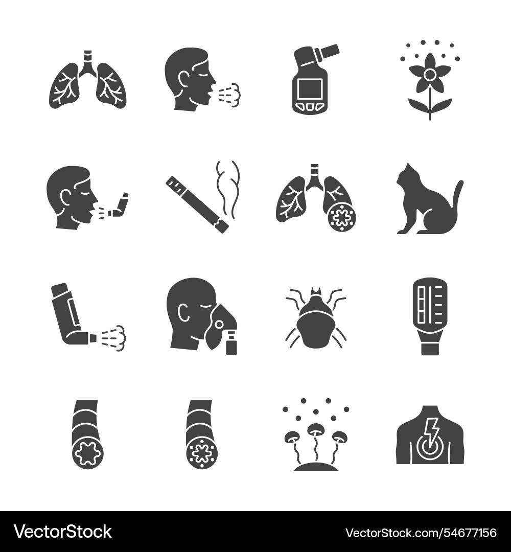 Asthma glyth icon set collection Royalty Free Vector Image