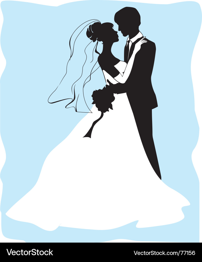 Bride and groom silhouettes Royalty Free Vector Image