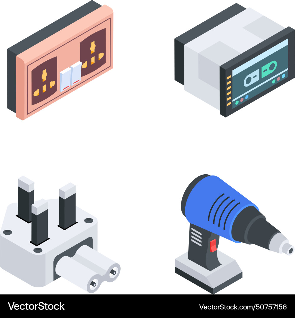 Bundle of electric tools isometric icons Vector Image
