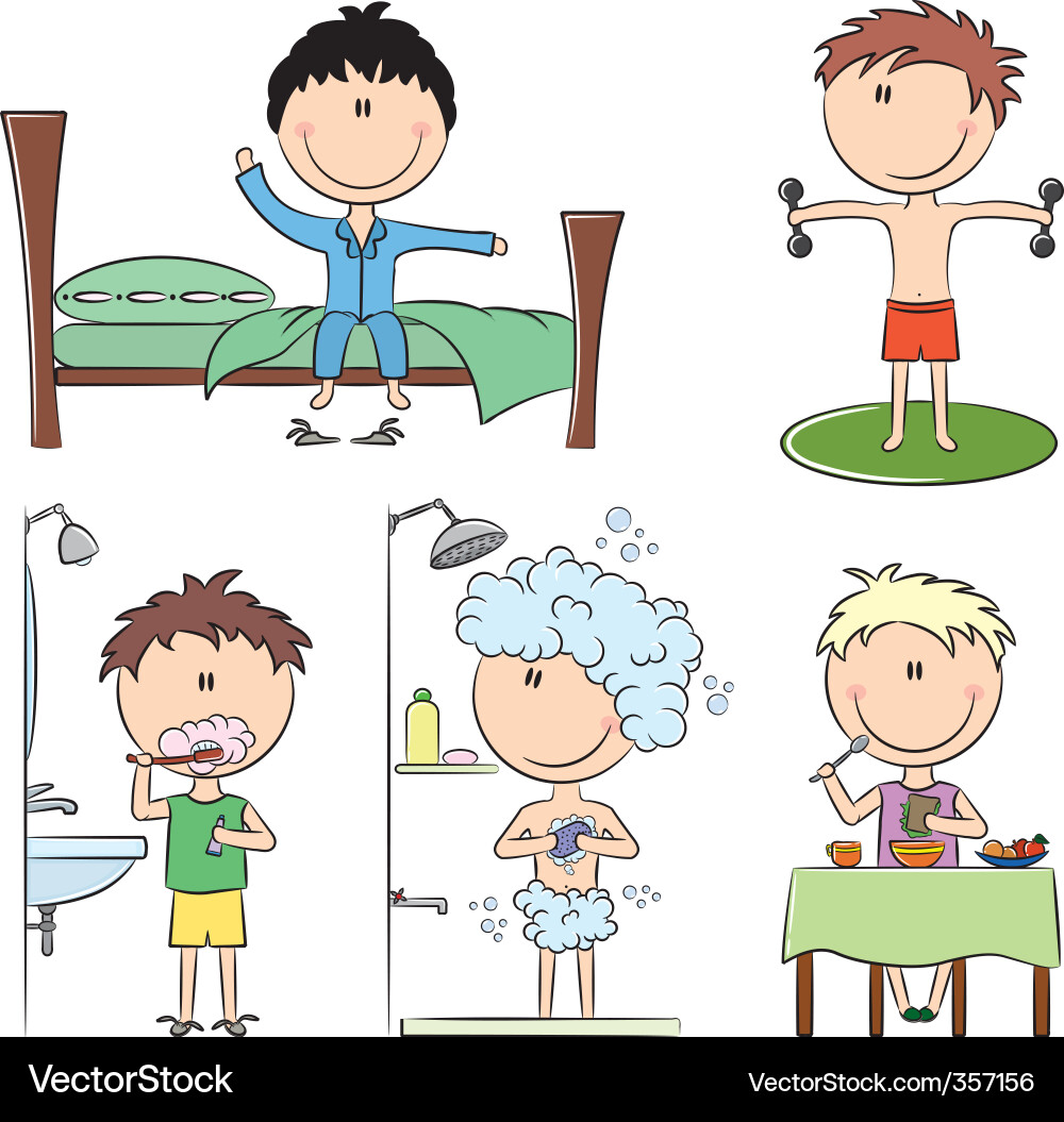 Daily morning boys life Royalty Free Vector Image