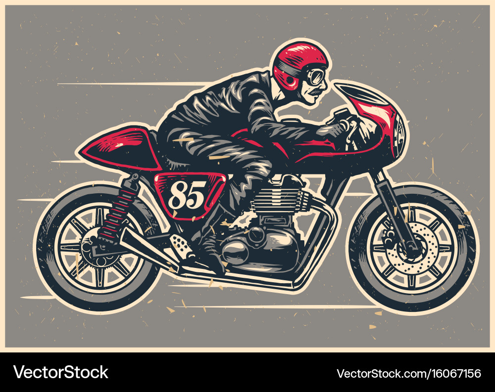 Hand drawing man riding a cafe racer Royalty Free Vector