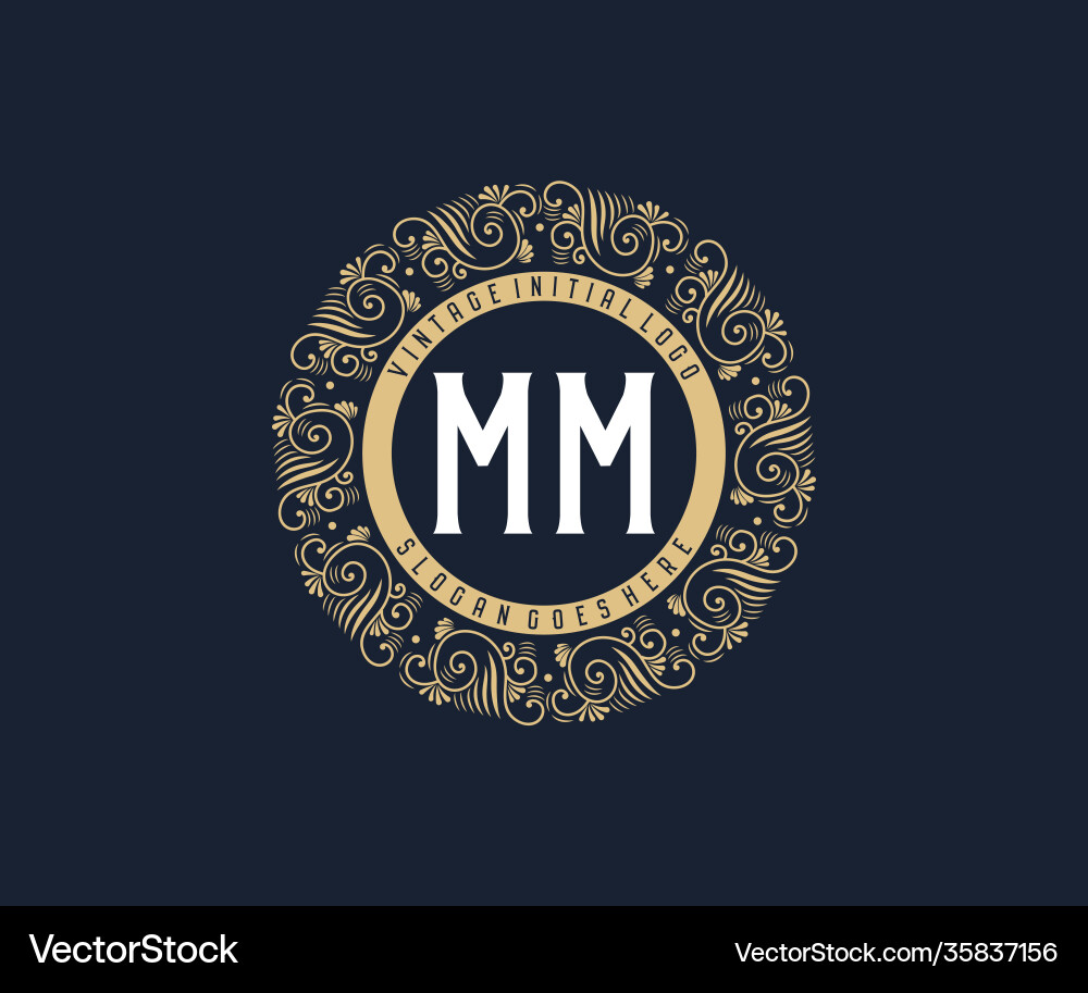 Initial mm antique retro luxury victorian Vector Image