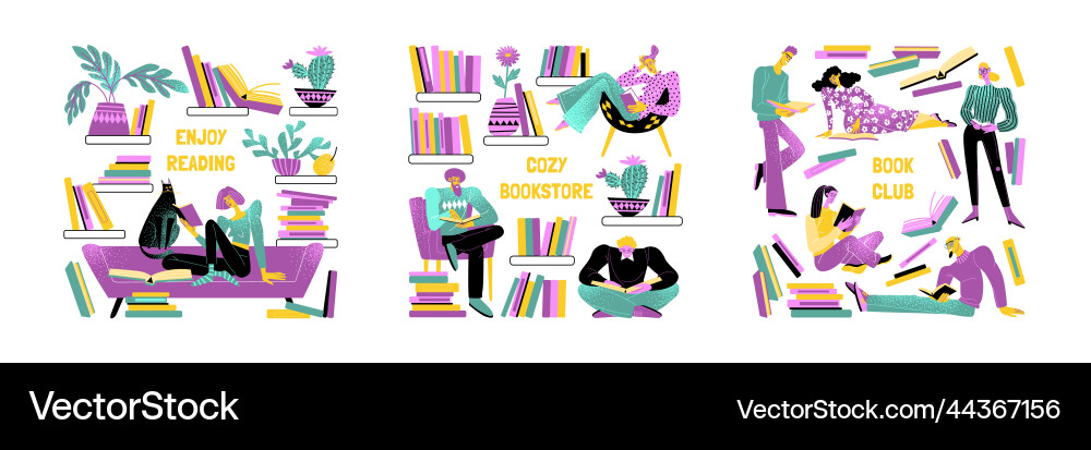 People reading books images Royalty Free Vector Image