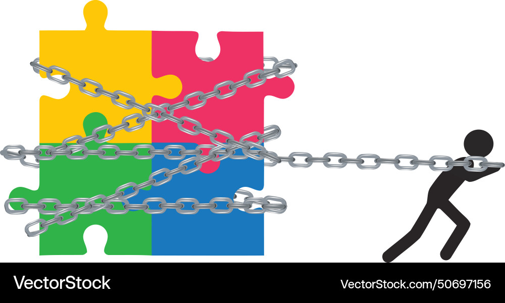 Problem solving concept - person pulling chained Vector Image
