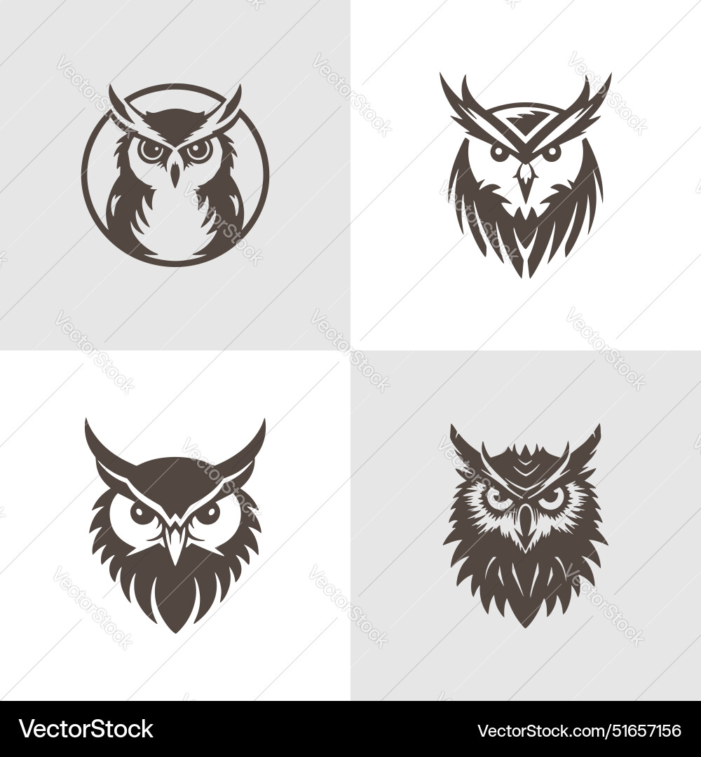 Set of aggressive owl silhouettes suitable Vector Image