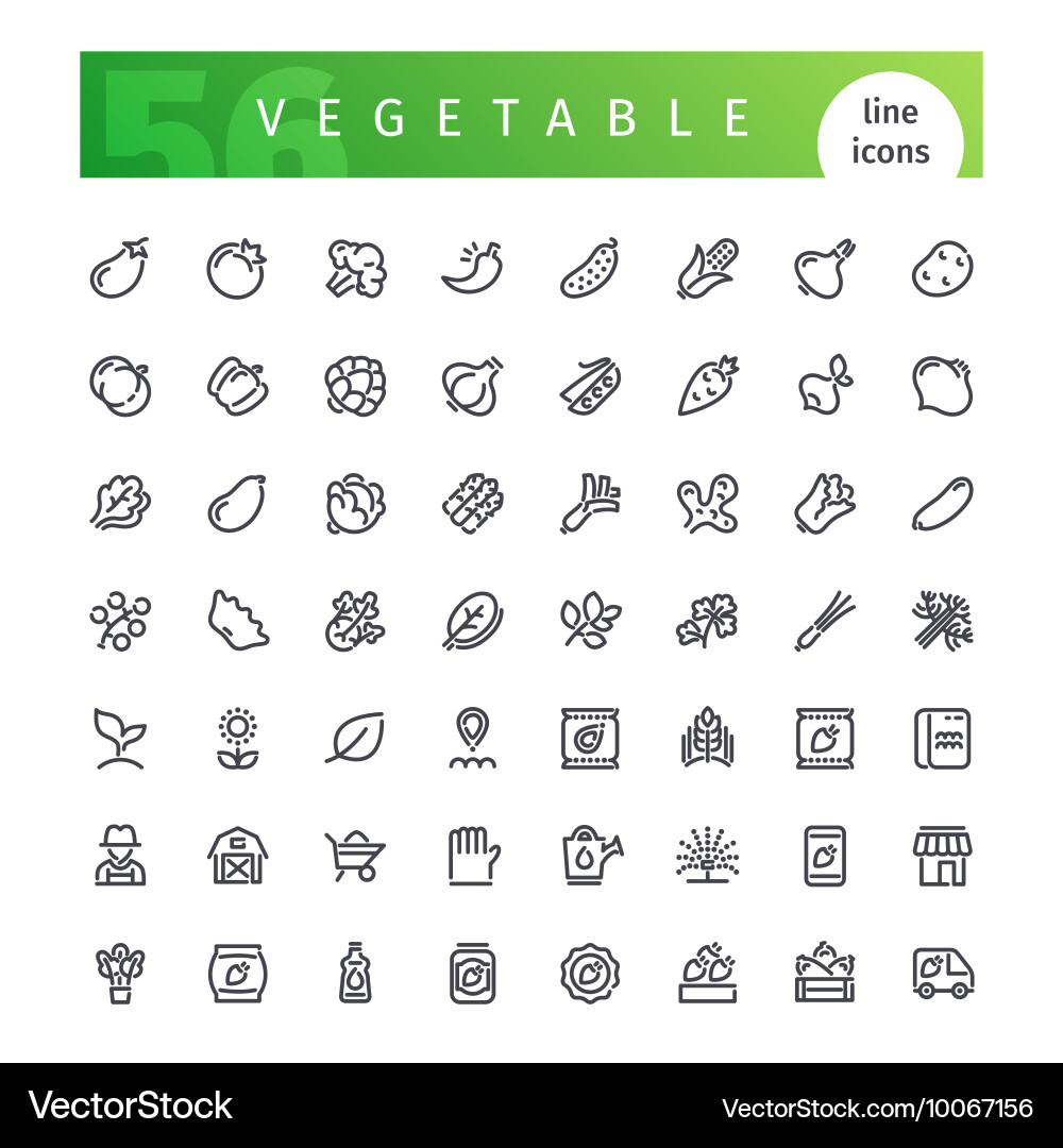 Vegetable Line Icons - Fresh Produce Royalty Free Vector