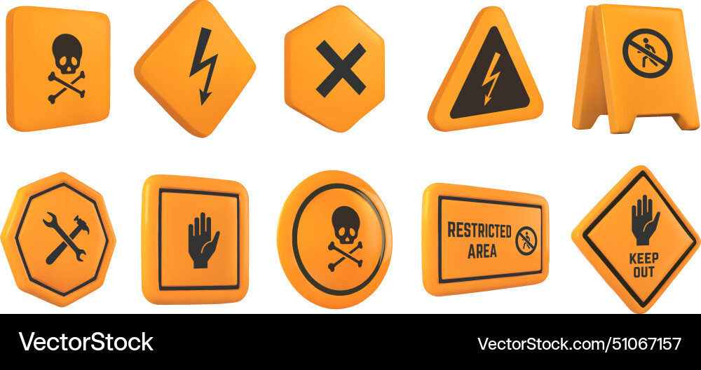 Caution 3d signs hazard warning safety and Vector Image