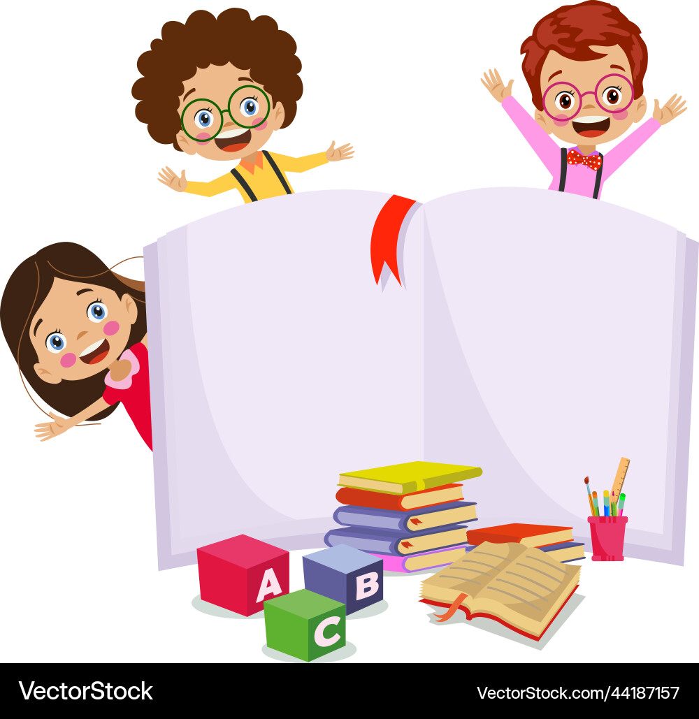 Cute happy students reading books Royalty Free Vector Image