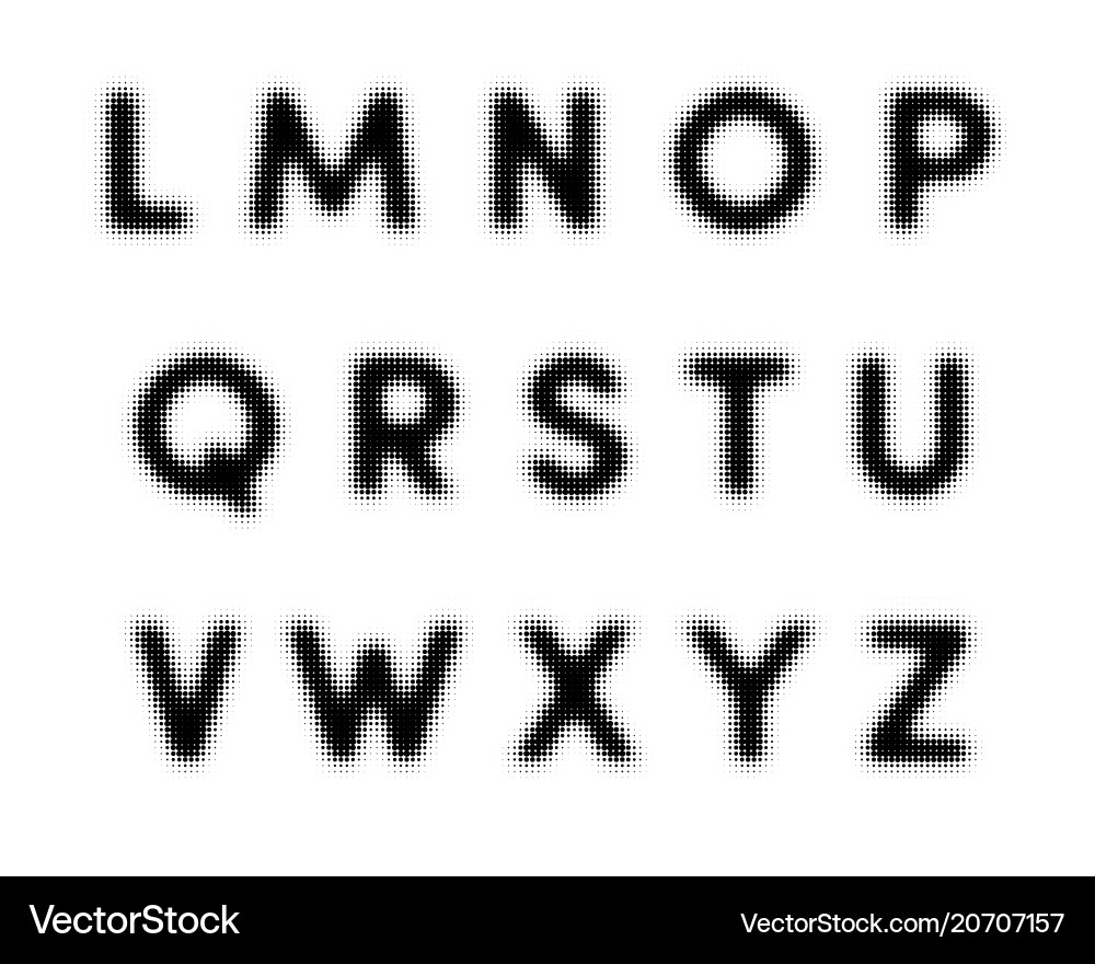 Halftone alphabet font dot letters Royalty Free Vector Image