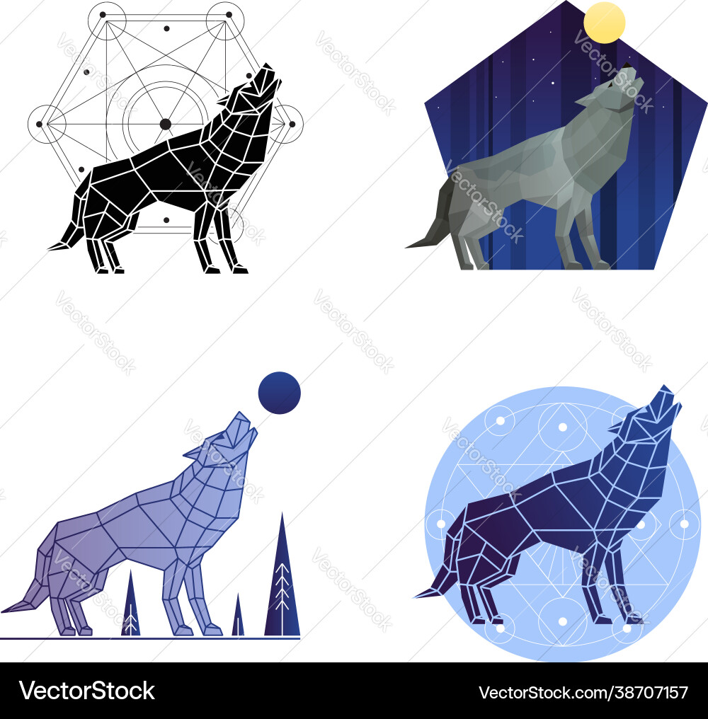 Howling wolf set Royalty Free Vector Image - VectorStock
