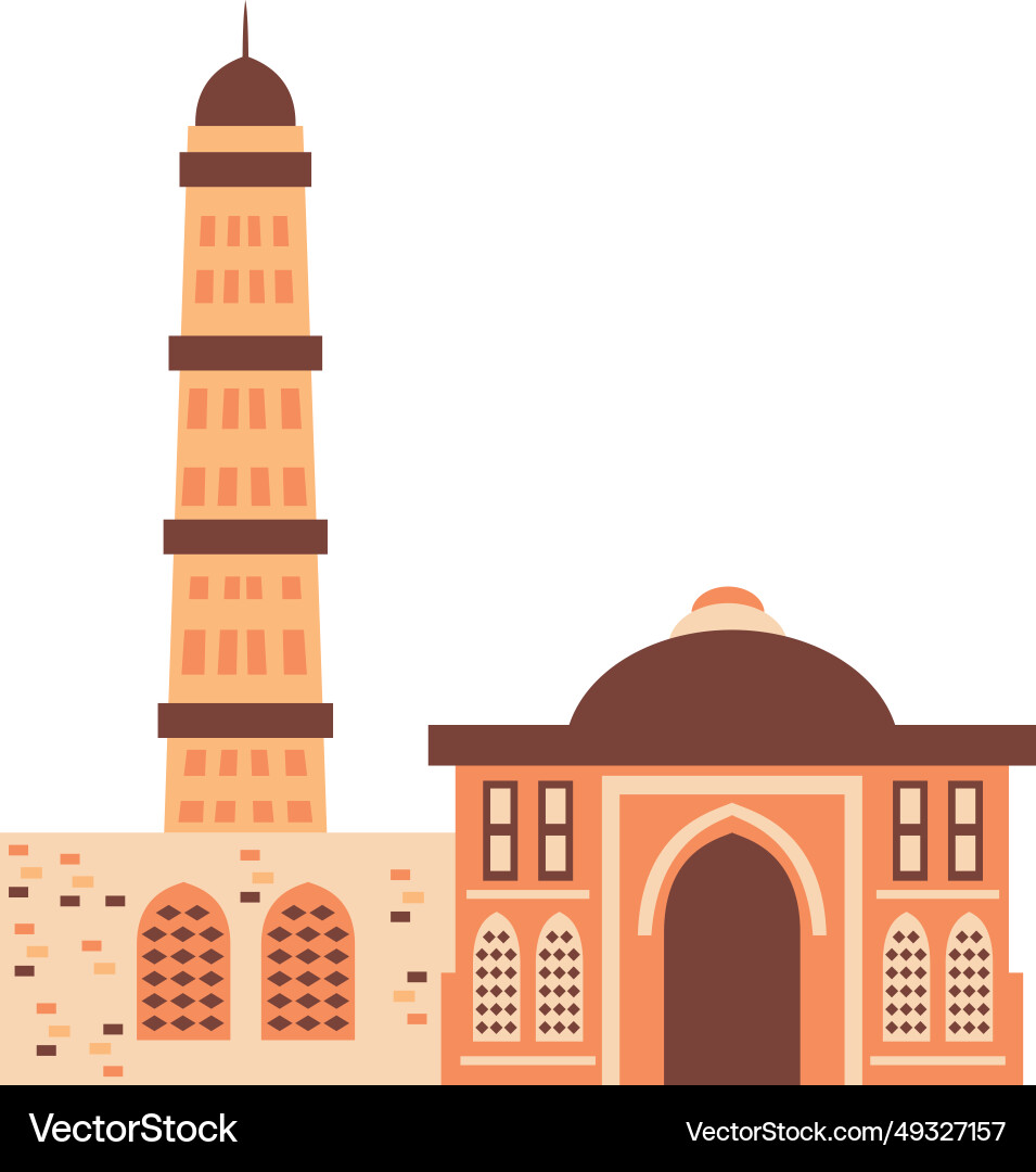 India qutub minar delhi monument Royalty Free Vector Image