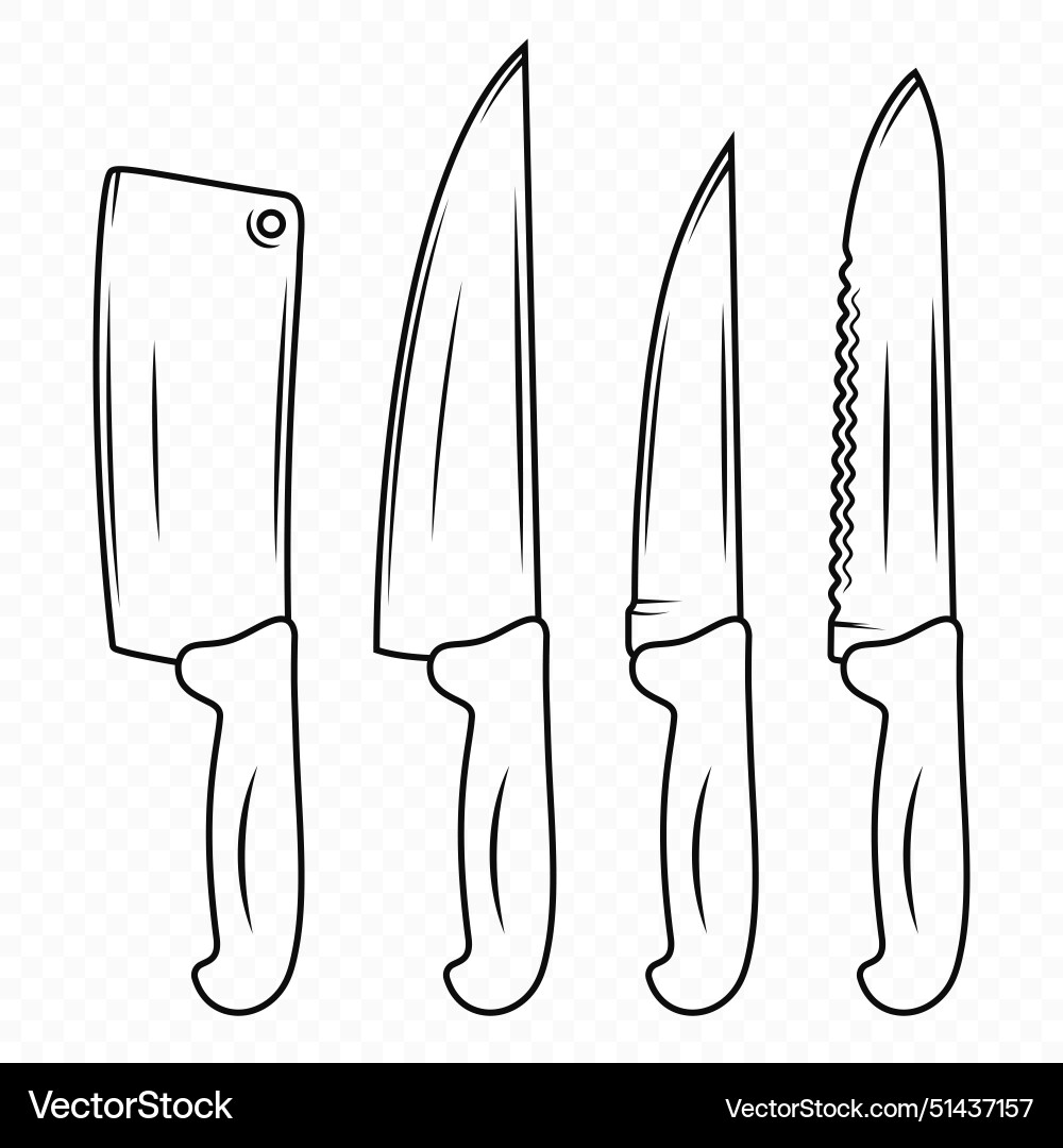 Kitchen knife icon set isolated various Royalty Free Vector