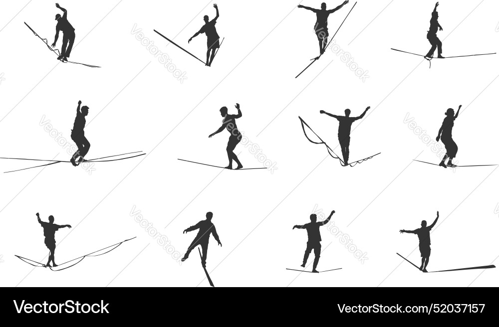 Slackline rope silhouette slacklining Royalty Free Vector
