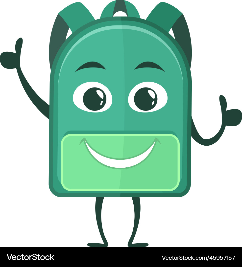 Smiling backpack character cartoon happy green Vector Image