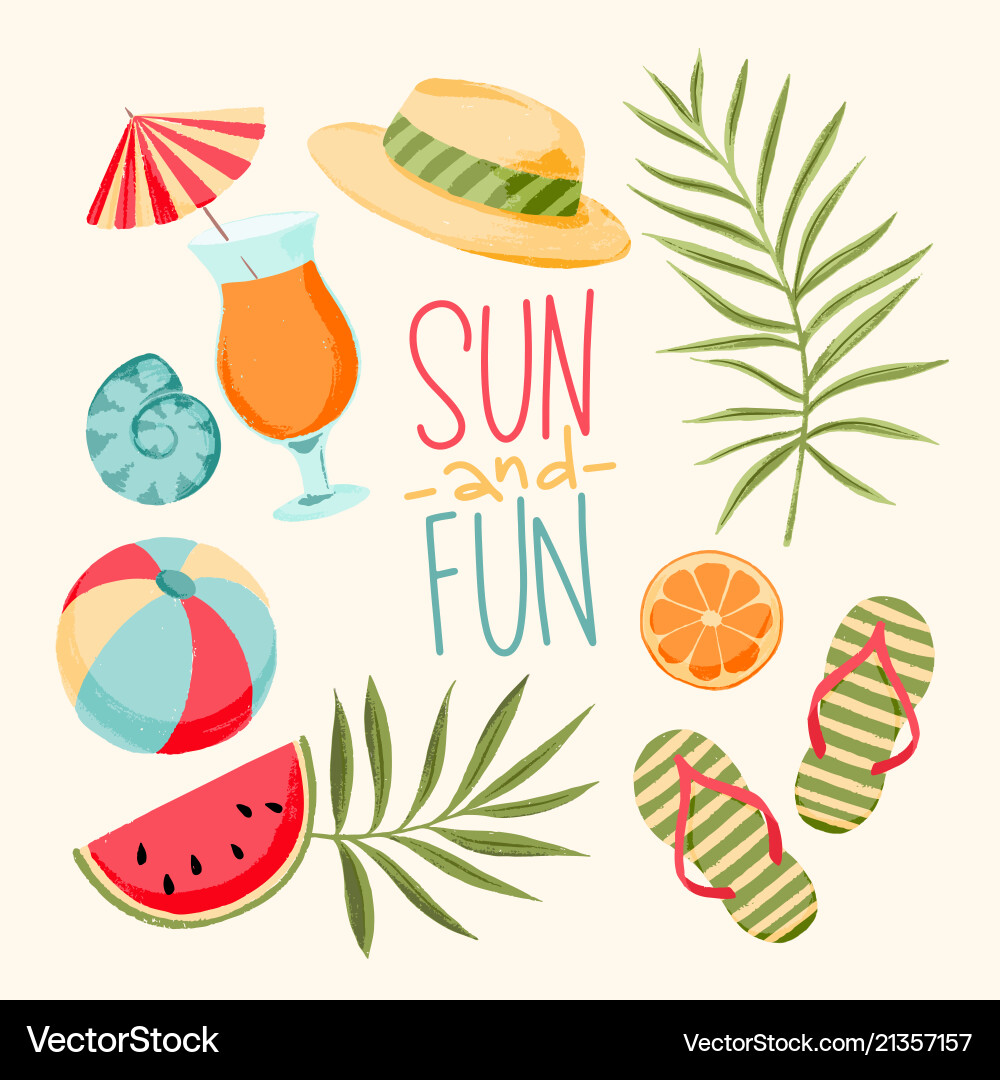 Tropical summer elements Royalty Free Vector Image