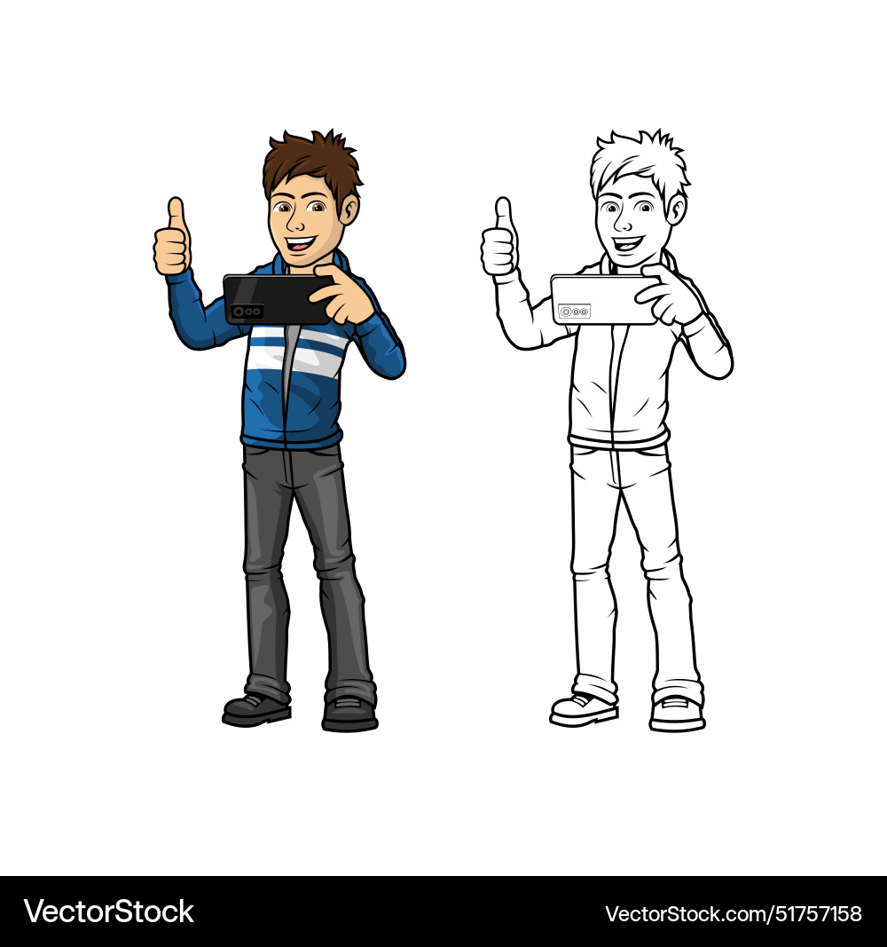 Boy character taking selfie cartoon Royalty Free Vector