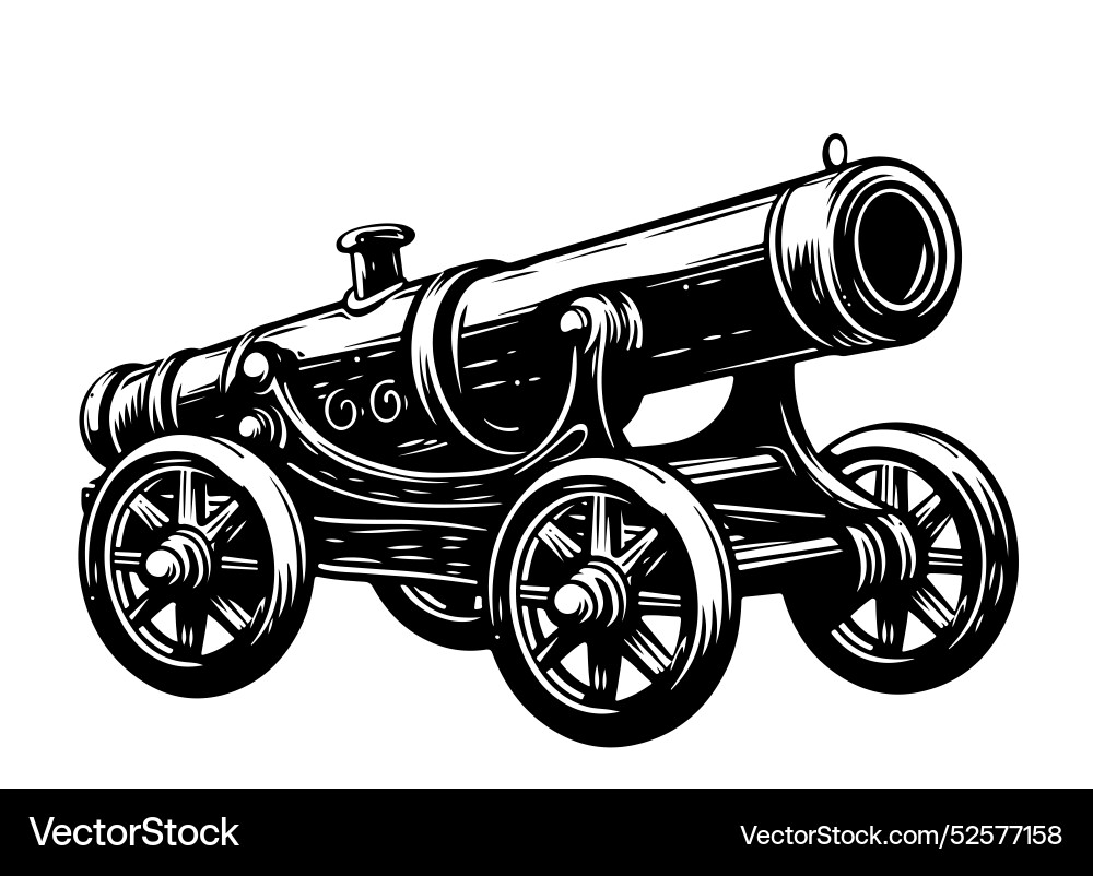 Cannon old vintage sketch hand drawn Royalty Free Vector