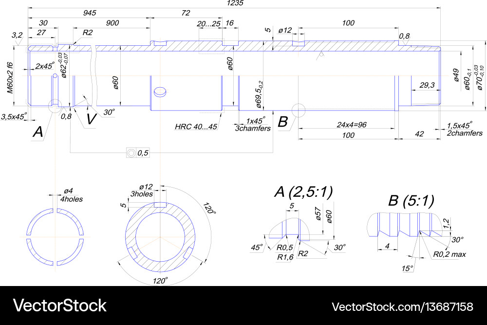 Engineering drawing of industrial equipment Vector Image