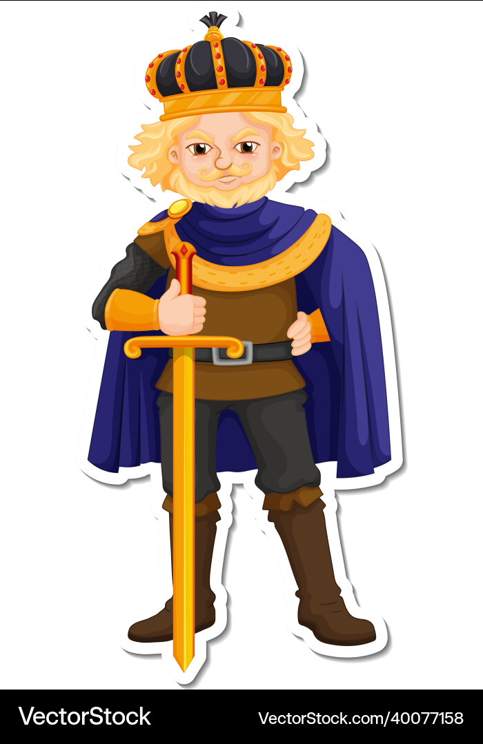 King with red robe cartoon character sticker Vector Image