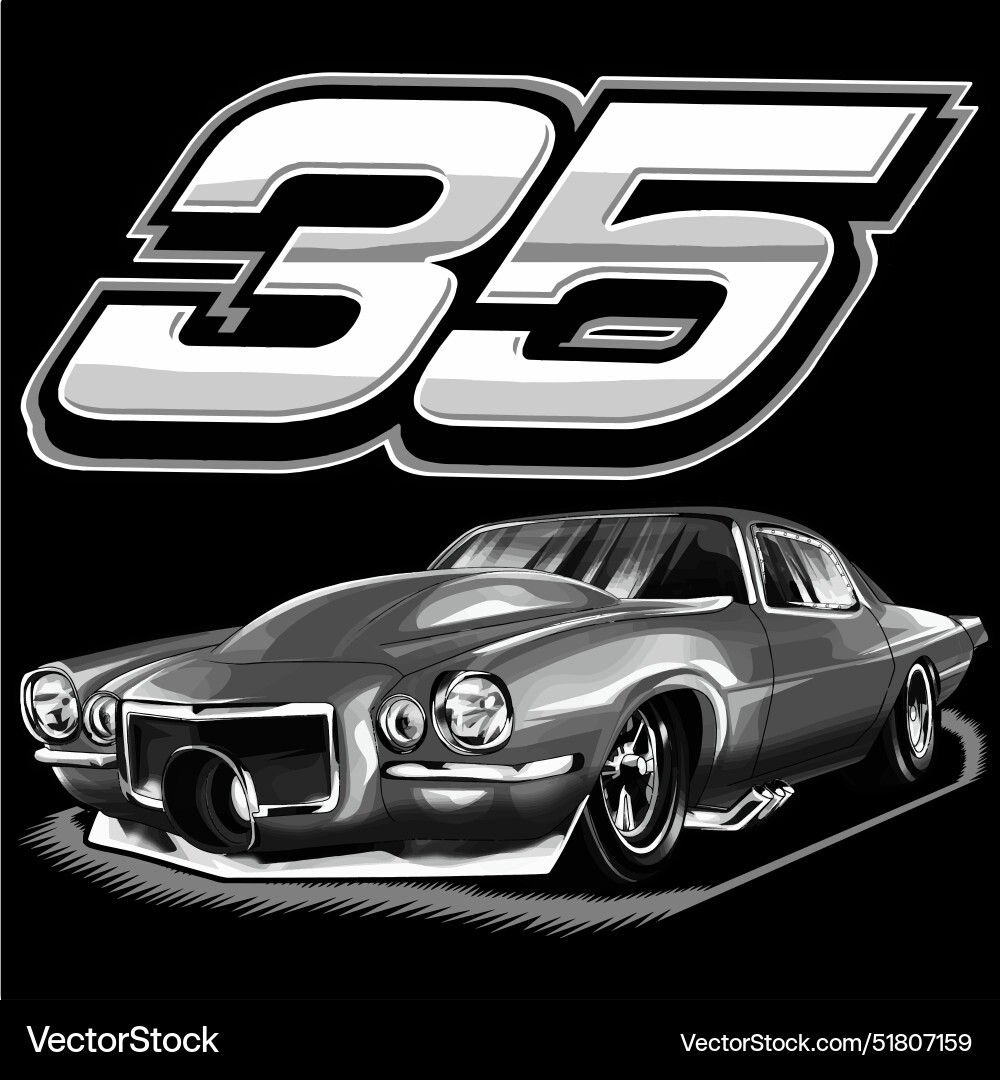 Black drag racing car with grey strip Royalty Free Vector