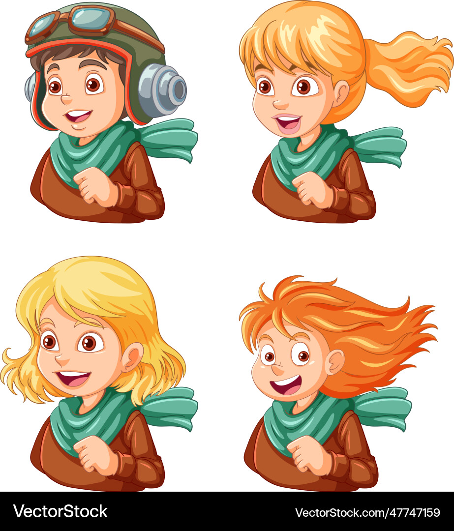 Cute pilot cartoon set Royalty Free Vector Image