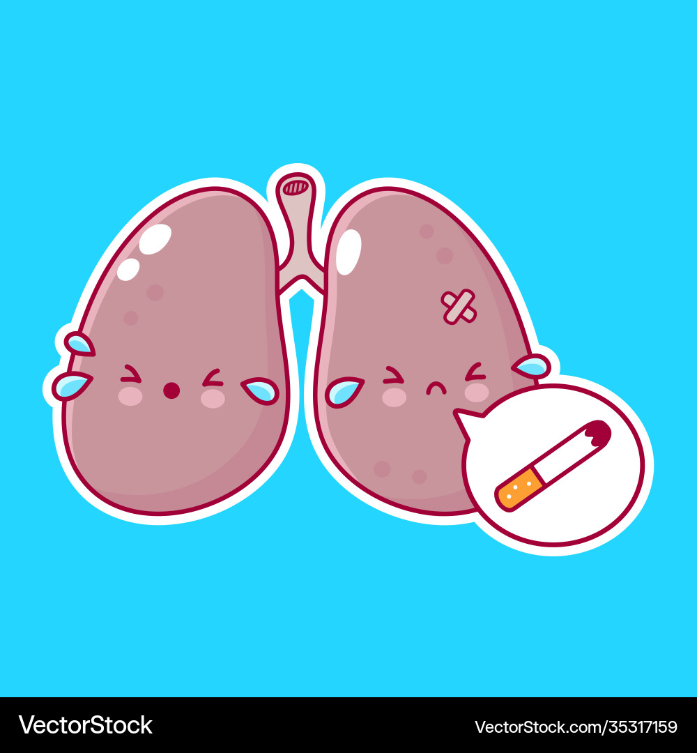 Cute sick unhealthy sad cry human lungs Royalty Free Vector