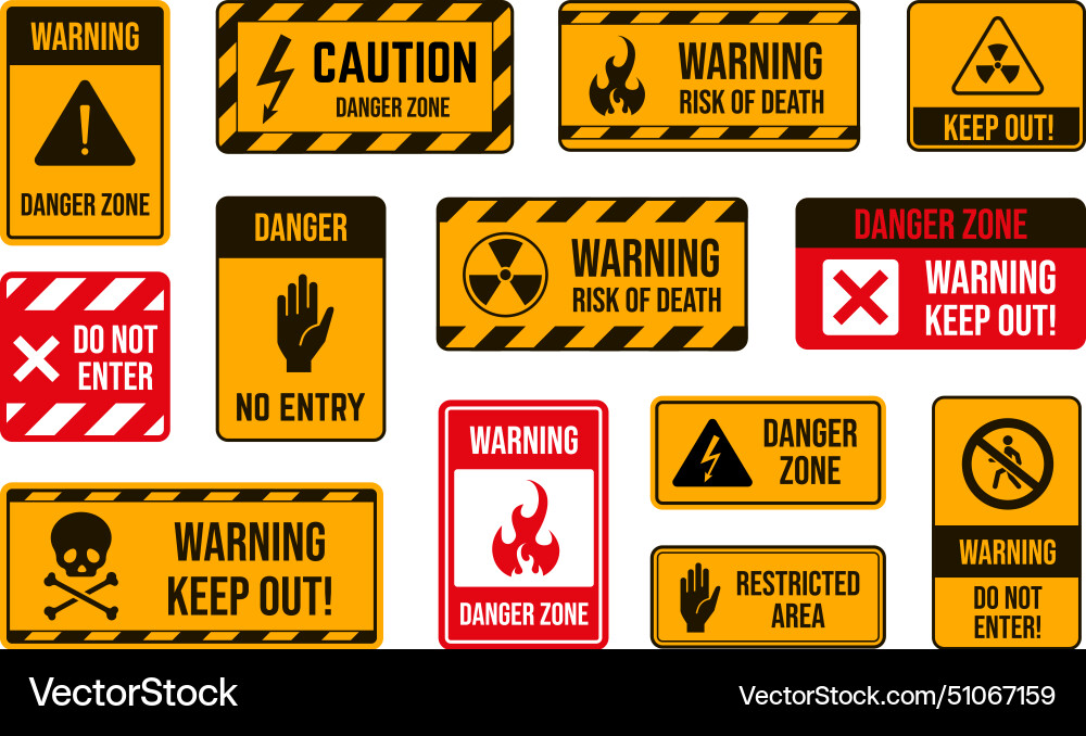 Danger area warning signs caution keep out symbol Vector Image