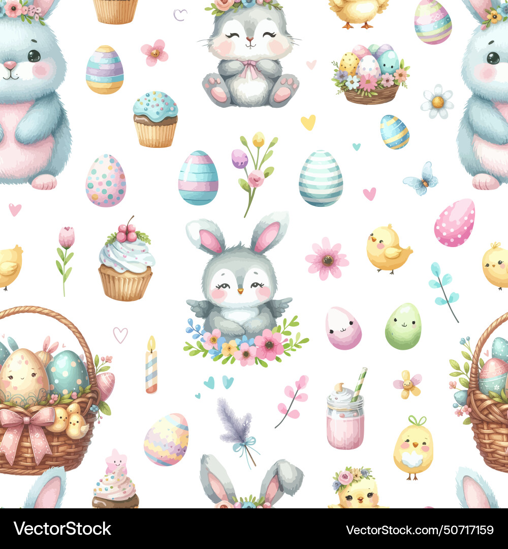 Seamless watercolor pattern of cute easter Vector Image