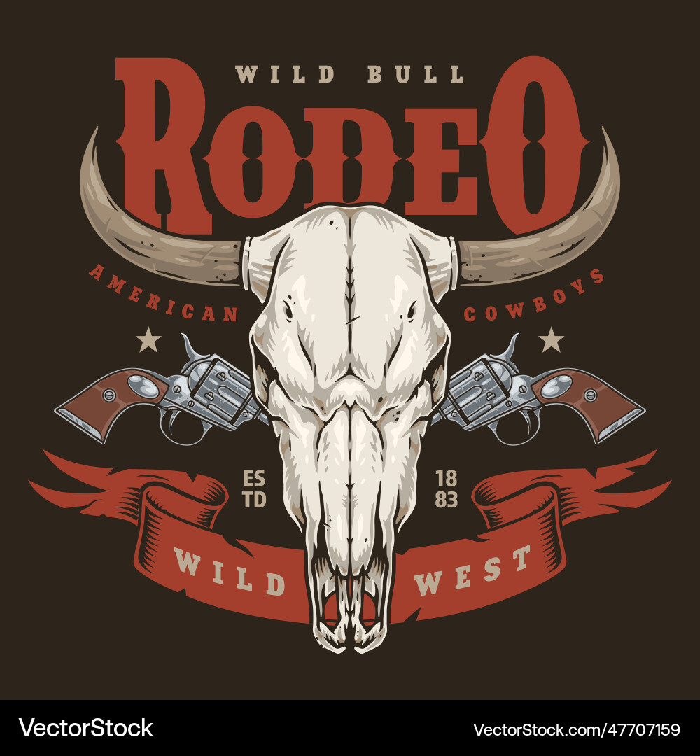 Wild bull rodeo colorful sticker Royalty Free Vector Image