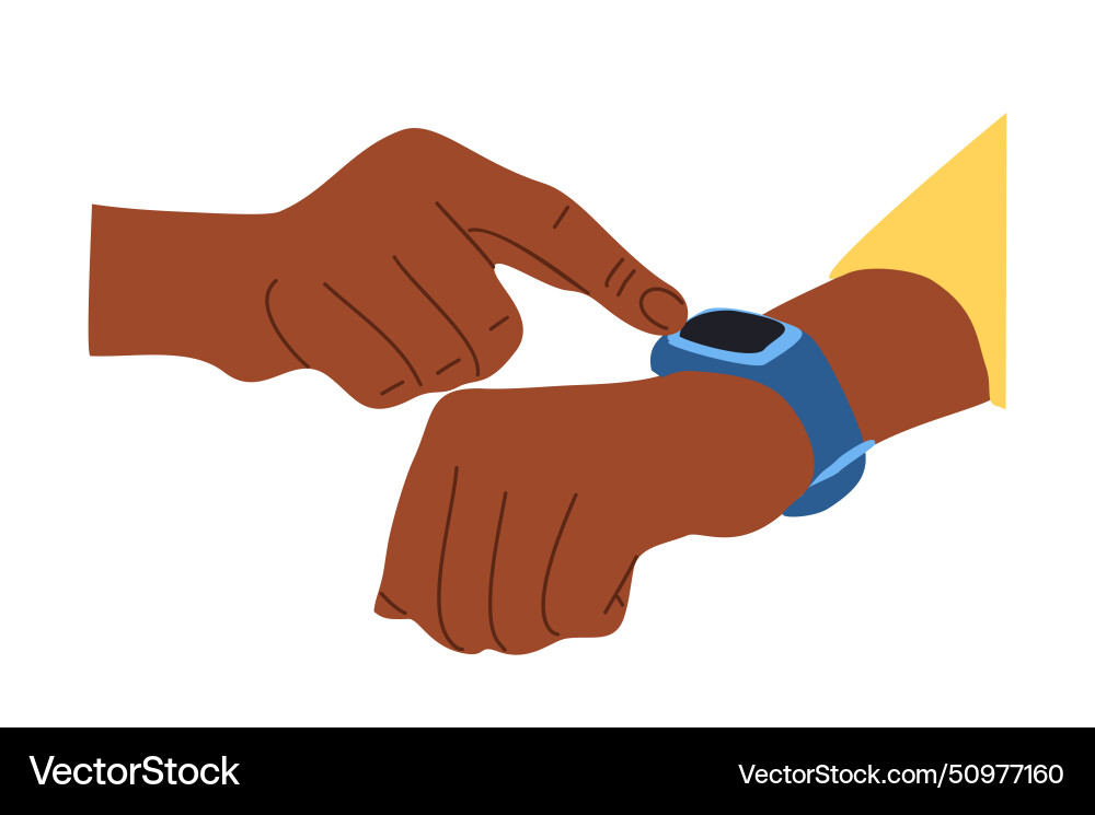 Black hands wearing smart watch on wrist Vector Image