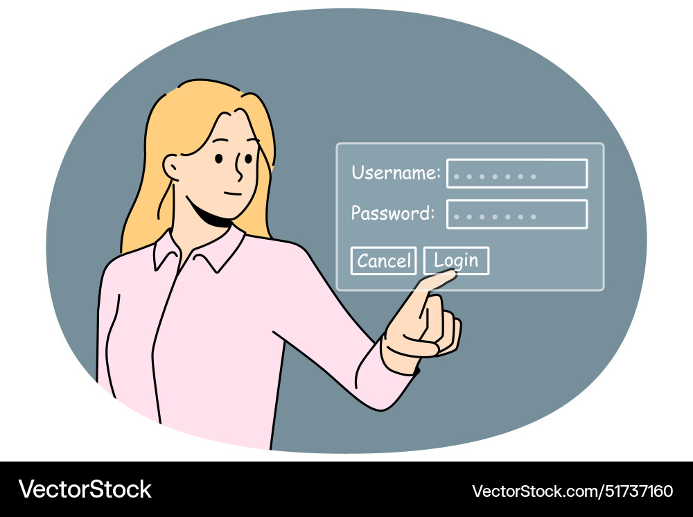 Businesswoman type username and password logging Vector Image
