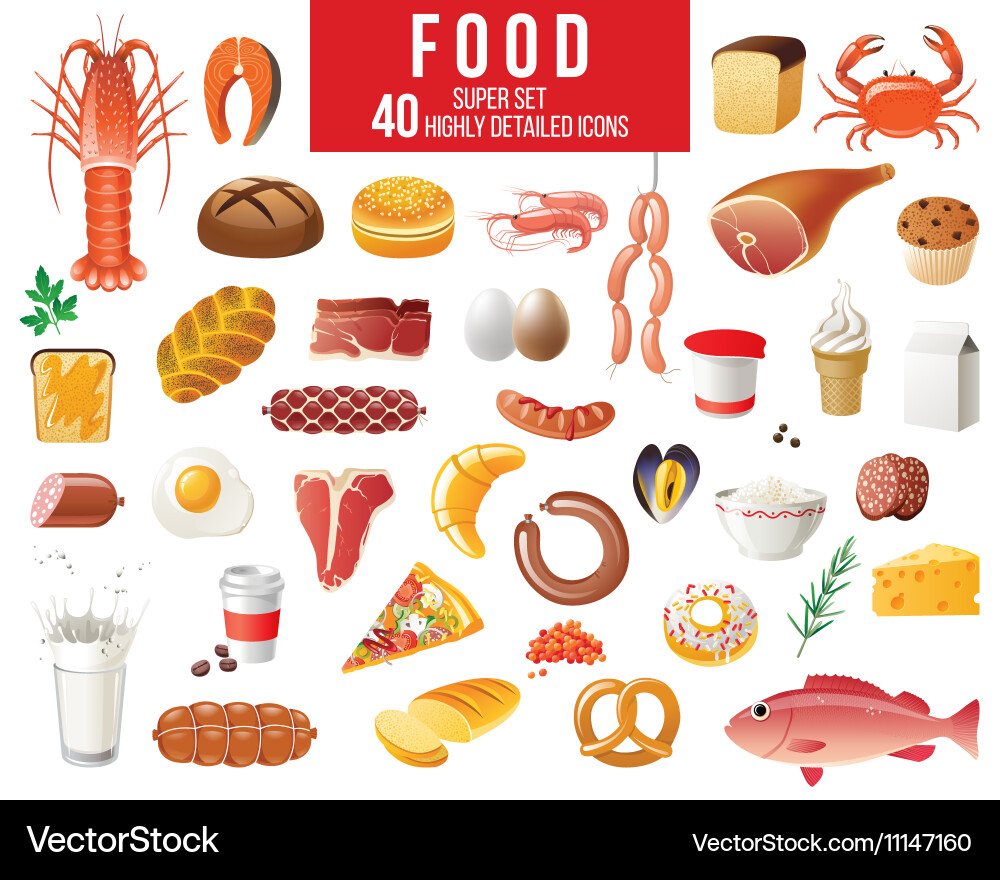 Food icons set Royalty Free Vector Image - VectorStock